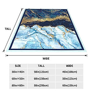 Blue Gold Marble Blankets 60"X50" Ultra Soft Flannel Throw Blanket Plush Cozy Throws for Sofa Bed Micro Fleece Blanket for Adults Kids
