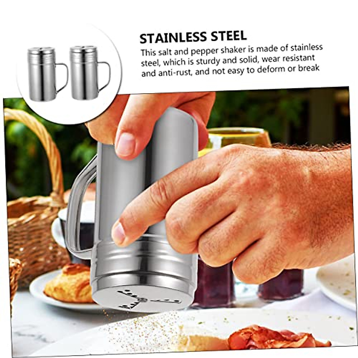 Housoutil 2pcs Seasoning Jar with Handle Glass Sauce Bottles Stainless Steel Containers Terrarium Salt and Pepper Shakers Storage Jar Seasoning Shaker Stainless Steel Pepper Shakers Salt Jar