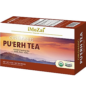 Imozai Organic Puerh Tea Bags 100 Count Individually Wrapped