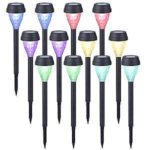 TWINSLUXES 12 Pack Solar Pathway Lights,Color Changing Outdoor Waterproof Garden Lights LED Landscape Lighting Up to 12 Hrs Long Auto On/Off Dusk to Dawn for Sidewalk,Lawn, Patio, Yard…