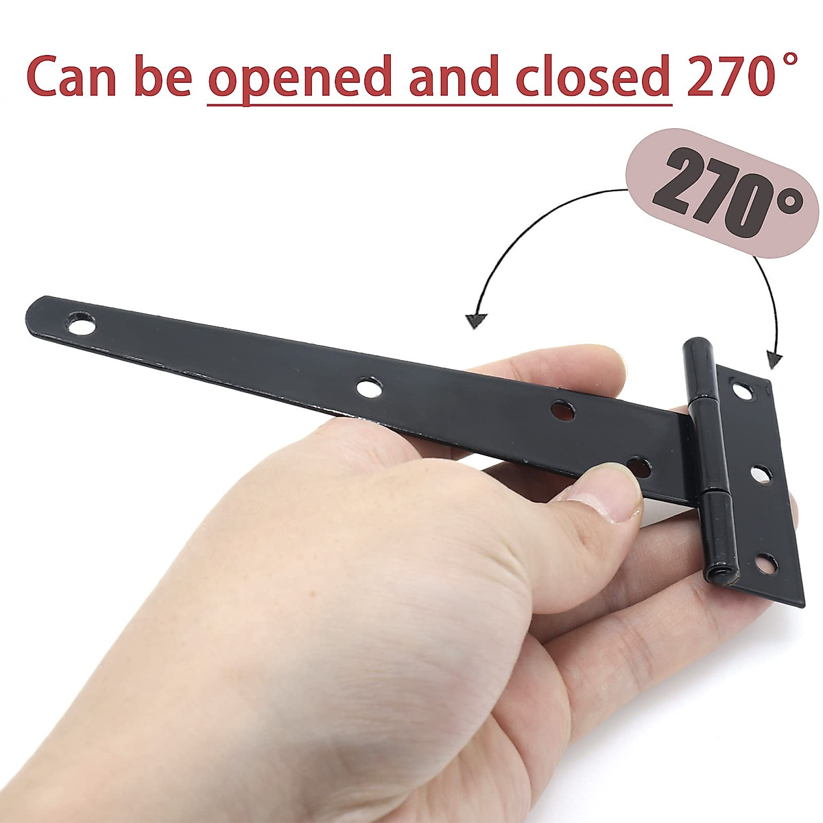 Joyangy 4pcs 6inch Black Heavy Duty T-Strap Gate Door Hinges, Outdoor Gate Hinge, Heavy Duty Gate Hinges for Wooden Fences Barn Door Shed Door Hardware