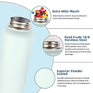 Volhoply 32 oz Insulated Water Bottle with Straw Lid & Spout Lid,Stainless Steel Sports Water Bottle,Double Wall Vacuum Thermos,Leak proof Wide Mouth Metal Flask,Keeps Cold or Hot for Travel(Fog,1)