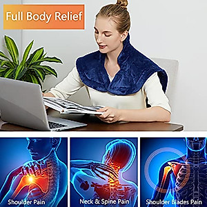 CAROMIO Heating Pad for Neck and Shoulders Back Pain Relief, Electric Weighted Heating Pads with Auto Shut Off Large, Full Body Back Heat Pad Fast Heating, 4 Temperature Settings (Navy Blue, 33"x22")