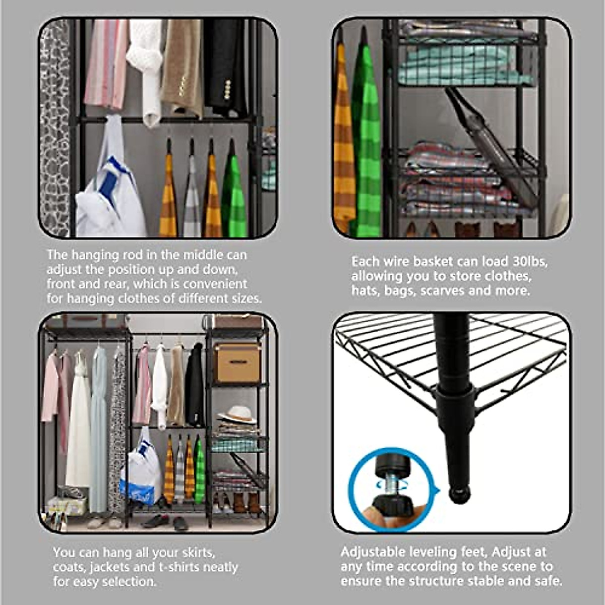 Xiofio 6 Tiers Heavy Duty Garment Rack,Metal Clothing Rack,Clothing Storage Rack,Closet Organizer System Freestanding & Adjustable Wardrobe 60.7" L x 15.7" W x 70.5" H Max Load 720LBS Black