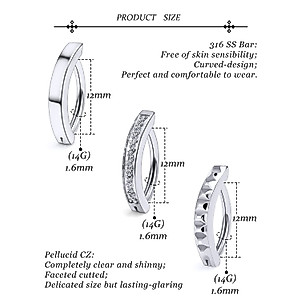 Vsnnsns 14G Belly Button Rings Belly Rings for Women Stainless Steel CZ Belly Piercing Jewelry Surgical Steel Clicker Belly Button rings Curved Navel Ring Barbell Body Jewelry Piercing Silver 12mm