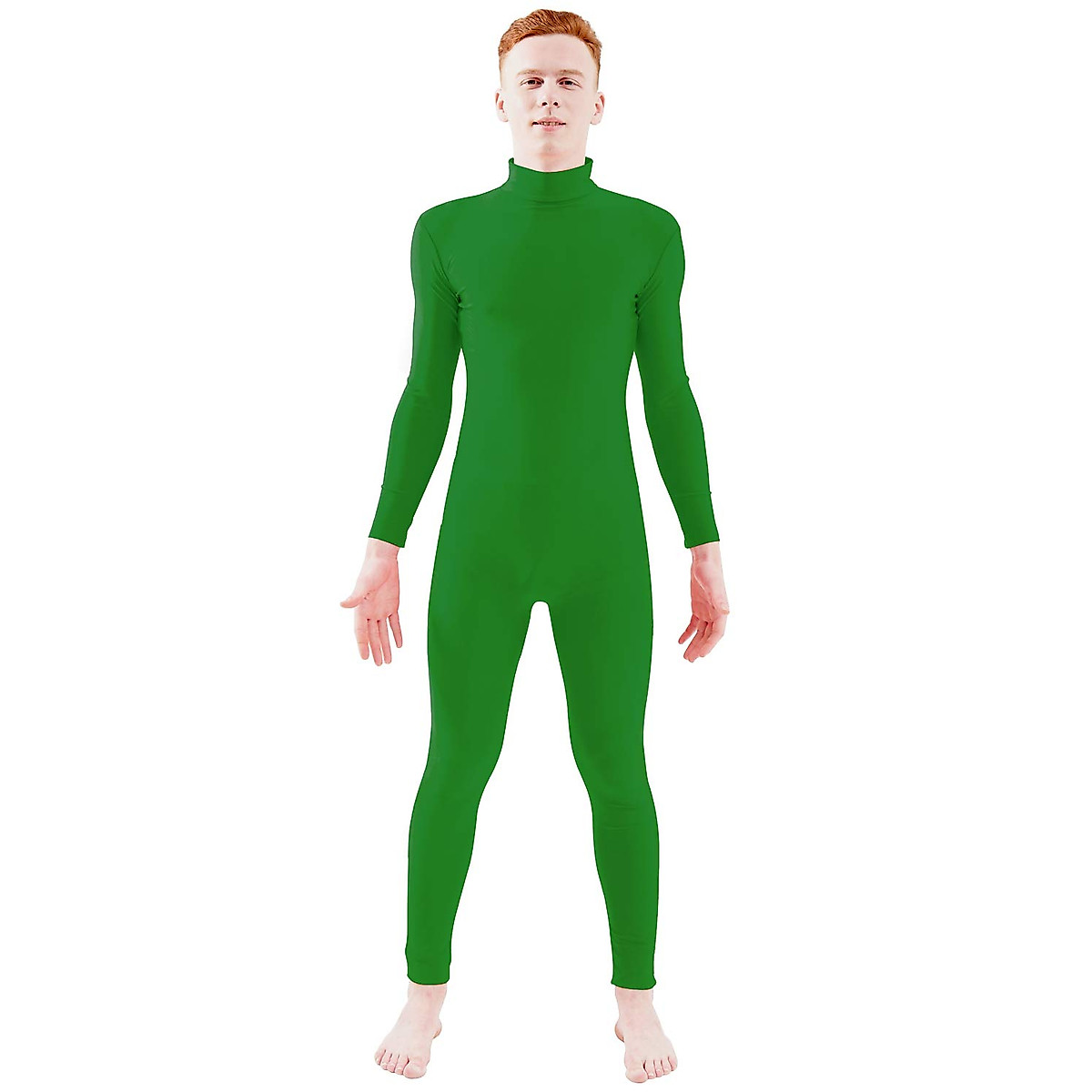 Ensnovo Adult Spandex Turtleneck Long Sleeve One Piece Unitard Bodysuit Dancewear Green, XL