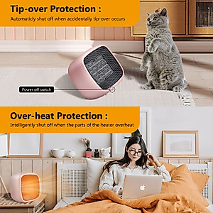 Portable Space Heater, YOUCIDI 1000W/800W Ceramic Electric Heater, Compact Small Warmer, Heat Up in 2 Seconds, Safe and Quiet for Office Room Desk Indoor Use (Pink)