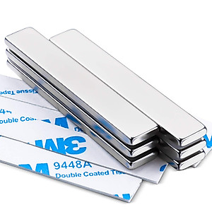 MIKEDE Strong Rare Earth Neodymium Magnets, Heavy Duty Bar Magnets with Double-Sided Adhesive, Powerful Pull Force, Perfect for Fridge, Garage, Kitchen, Science, Craft, Office, DIY 60x10x3mm 6pack