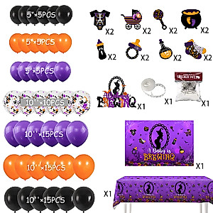Halloween Balloons Garland Decoration A Baby Is Brewing Balloon Arch Kit Includes a Baby Is Brewing Cake Insert, Background, Spider Web Suitable for Halloween Baby Showers Gender Reveal