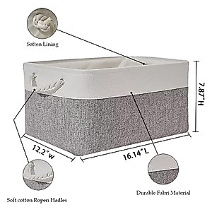 Foldable Storage Baskets for Organizing , Linen Closet Organizers,16.×12in Closet Organizer Bins with Cotton Rope Handles,Fabric Basket,Storage Baskets for Shelves, Toys,Clothes,Office-Gray/Off White