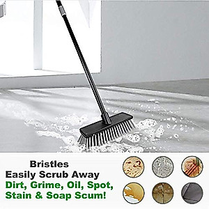 LandHope Hard Bristle Deck Broom Adjustable Long Handled Scrub Brush Heavy Duty Concrete Push Broom Outdoor Brush Garage Broom Wood Large Floor Scrubber 30-49 inch Balcony Broom