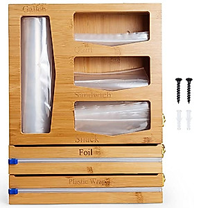 Bamboo Ziplock Plastic Bag - Space Saving Storage Organizer for Drawer - Sandwich Bag Organizer for Drawer Has 2 Foil Cutters & 4 Compartments