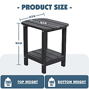 LOENIY Outdoor Side Table 2 -Tier Adirondack Table HDPE Patio Side Table Weather Resistant End Table Small Outdoor Table (Black)