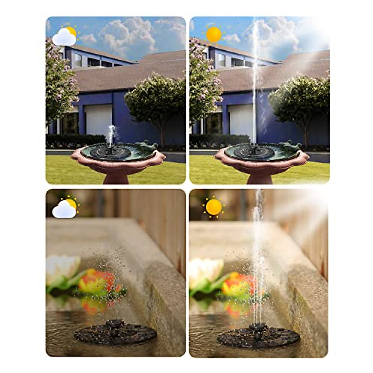 Xinhong Solar Bird Bath Fountain Pump, 1W solar water fountain with 6 Nozzle, 5.1" mini solar fountain pump Outdoor Watering Submersible Pump for Garden, Ponds, Pool, Fish Tank