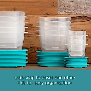 Rubbermaid 38-Piece Food Storage Containers with Snap Bases for Easy Organization and Lids for Lunch, Meal Prep, and Leftovers, Dishwasher Safe, Clear/Blue