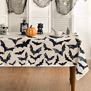 Horaldaily Halloween Tablecloth 60x84 Inch Rectangular, Bats Washable Table Cover for Party Picnic Dinner Decor