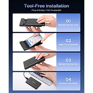 ORICO USB 3.0 to SATA III 2.5" External Hard Drive Enclosure for 2.5 Inch 7mm-9.5mm SATA HDD/SSD Tool Free [UASP Supported],Black(2189U3)