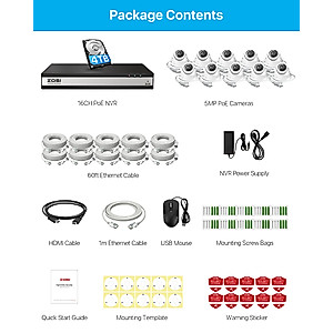 ZOSI 16CH 4K POE Security Camera System,H.265+ 16 Channel 8MP CCTV NVR with 4TB HDD for 24/7 Recording,10 x Wired 5MP PoE IP Cameras Outdoor Indoor,80ft Night Vision,Motion Alerts,Remote Access