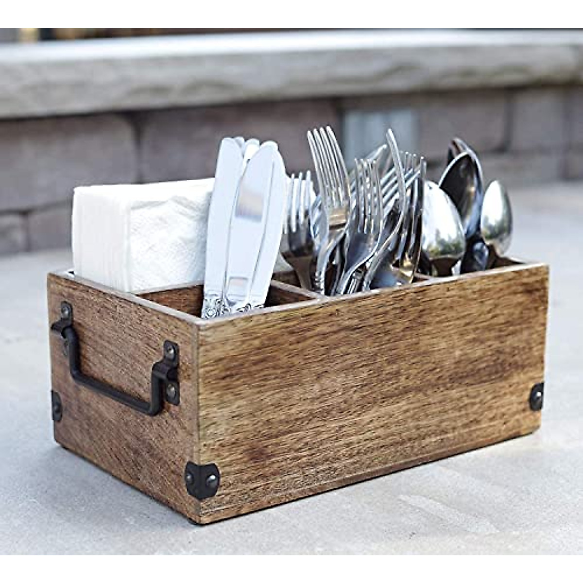 Mother's Day Gifts Wooden Kitchen Utensil Holder With 4 Compartments Wood Utensil Organiser for Cutlery, Napkins, Cups Caddy Organizer