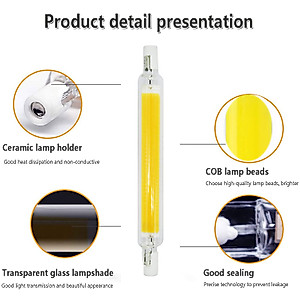 118mm 20W R7S LED Bulb (2 Pack) 100W Halogen Equivalent 118mm J-Type High Brightness 20W 120V R7S Base 6000K Daylight White J Type T3 118mm Double Ended Flood Light 360°Beam Angle Landscape Lights