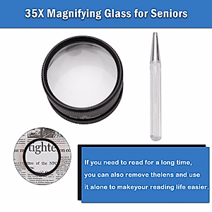 35X Handheld Magnifying Glass, High Clarity Reading Magnifier Portable Loupe for Macular Degeneration, Seniors Reading, Soldering, Inspection, Coins, Jewelry, Exploring （Diameter:50mm/1.97"）