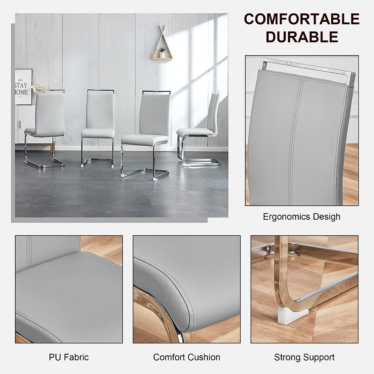 63" Marble Dining Table Set for 4, Modern Dining Room Table with 1.4" Faux Marble Top & 4 Light Gray Upholstered Dining Chairs, 5 Piece Dining Table Set for Dining Kitchen