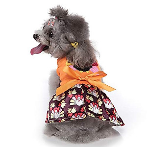 SEIS Thanksgiving Dog Dress Turkey Pet Skirt Bowtie Cats Costume for Cats Puppy Small Medium Dogs (S (Chest Circumference 43cm/16.9"))