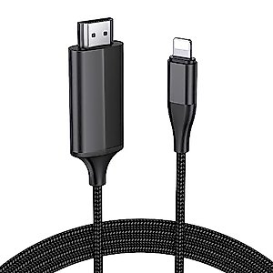 lulaven HDMI Cable for iPhone to TV, Lighting to HDMI Adapter Connector Compatible with iPhone14, 13, 12, 11 & YouTube TV Output with 1080P HD Display, Just Plug and Play (6.6FT, Black)