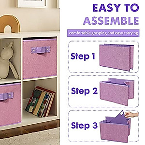 ShellKingdom Storage Bins, Foldable Storage Baskets for Shelves, Closets, Home Organizing, with Reinforced Handles, 14.37 x 10 x 9.8 inches, 3 Pack - Lavender