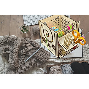 All in One Wooden Yarn Bowl for Knitting - Multi Purpose Yarn Ball Box for Crocheting - Multifunctional Knitting Tool - Gifts for Crochet Lovers