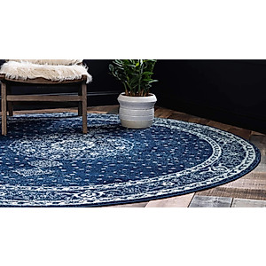 Unique Loom Bromley Collection Area Rug - Midnight (7' 10" Round, Navy Blue/ Ivory)