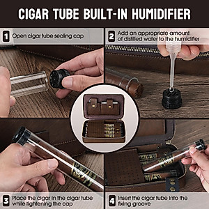 SEMKONT Travel Cigar Humidor Portable Travel Cigar Case with 4 Cigar Tube, Leather Travel Cigar Humidor Include Cigar Cutter, Men's Cigar Accessories Gift Set (Brown)