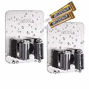 Mop Broom Holder Wall Mount,Holder Self Adhesive Broom Hanger Stainless Steel Tools Hanger for Home, Kitchen,Closet,Garden,Garage, Laundry,2 Pack