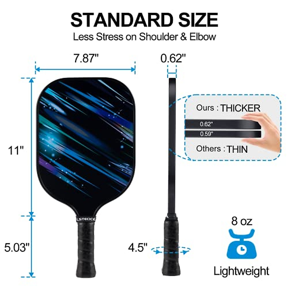 LSTECICE Pickleball Paddles Set of 4, Professional 13mm Pickleball Rackets, Lightweight Pickleball Set, Pickleball Equipment with 4 Pickleball Racquets, 4 Balls and Portable Carry Bag