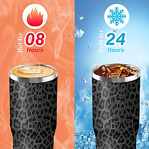 30oz Insulated Leopard Tumbler with Handle, Featuring a Leak-proof 2-in-1 Lid and Straw, a Vacuum-insulated Travel Coffee Mug, Portable Stainless Steel Water Bottle, Suitable for Both Women and Men