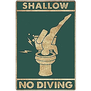 Funny Metal Tin Sign Shallow No Diving Printing Poster Entertainment Bar Bathroom Toilet Home Art Wall Decoration 8inch X 12inch