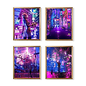 Japanese Anime Wall Art Decor - Cyberpunk Tokyo Hongkong Posters Prints - Vaporwave Vibey Cool Indie Picture Room Decor - Japan Neon Night Aesthetic Decorations - Preppy Chic Manga Cartoon - 8x10