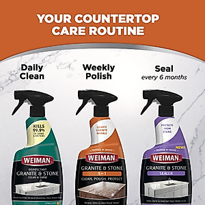 Weiman Granite Cleaner Polish and Protect 3 in 1 - 2 Pack - Streak-Free, pH Neutral Formula for Daily Use on Interior & Exterior Natural Stone