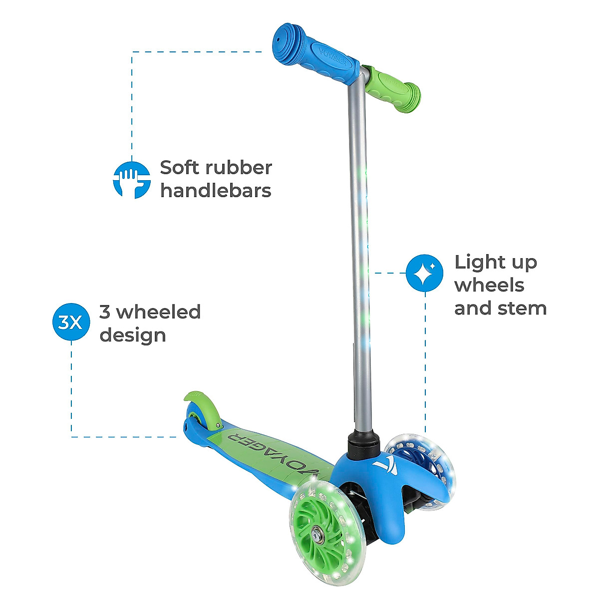 Sakar Ignight Green 3 Wheel Scooter for Boys and Girls Ages 3+, Max Weight 75lbs, Foot-Activated Brake - Durable, Comfortable, & Easy to Ride