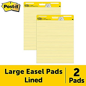 Post-it Super Sticky Easel Pad, 25 in x 30 in Sheets, Yellow Paper with Lines, 30 Sheets/Pad, 2 Pads/Pack, Great for Virtual Teachers and Students (561)