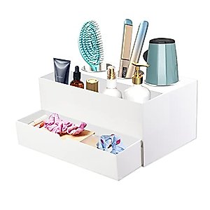 Hair Tool Organizer Acrylic Blow Dryer Holder,Hair Product Organizer, Hair Dryer Holder Bathroom Countertop Drawer Organizer Trays For Hair Styling Tools,Curling Iron,Blow Dryer,Straightener,White