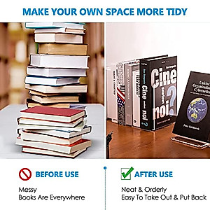 (Bundle of 2 Sets) MaxGear Book Ends Clear Acrylic Bookends for Shelves, Non-Skid Bookend, Heavy Duty Book End, Book Holder Stopper for Books/Movies/CDs/Video Games, 7.3 x 5.5 x 5.1 in, (2 Pairs)