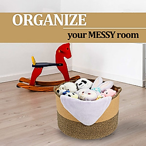 Turnextte Cotton Rope Basket, 22'' X16'' Super Large Blanket Storage Basket, Large Woven Laundry Basket with Reinforced Handles, Blanket Basket Living Room, Black and Brown