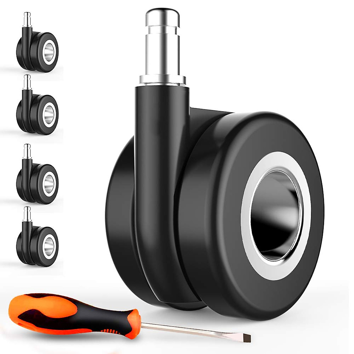 Office Chair Caster Wheels (Set of 5) Safe for All Floors Including Hardwood Double Wheels Style with Screwdriver Heavy Duty 650 lbs Total Capacity