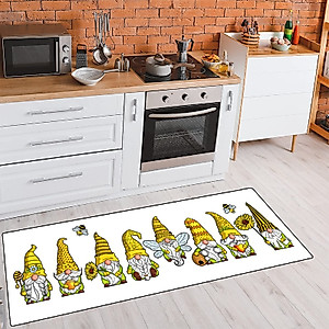 TsyTma Gnomes Bee Kitchen Rug Non-Slip Summer Honey Kitchen Floor Mat Bathroom Rug Area Mat Carpet for Home Hallway Sink Stove Laundry 39"x20"