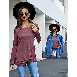 Bloggerlove Shirts For Women Casual Solid Tunic Tops To Wear With Leggings Twist Knot Blouse Long Sleeve Fall Clothes Red M