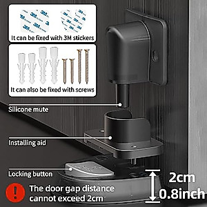 Evka Windproof Door Stopper with Locking Function, Noiseless Floor Door Stop with Adhesive Tapes for No Drilling and Screws for Stronger Mount. (Black, 1pcs)