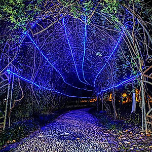 JMEXSUSS 2 Pack 100 LED Solar Rope Lights, IP65 Solar Rope Lights Outdoor Waterproof LED, 33ft 8 Modes PVC Tube Solar Christmas Fairy Lights for Trampoline Xmas Fence Yard Walkway Path Garden(Blue)