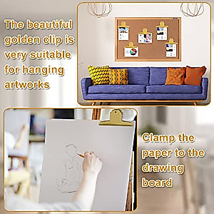 Large Bull Paper Clips Gold, Coideal 3 Pcs 145mm Big Metal File Binder Clip Clamps for Office, Food Bags (5 7/10 Inch)