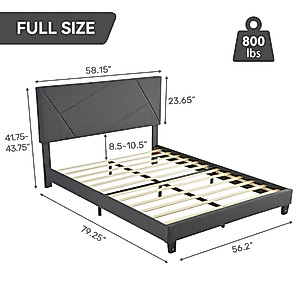 Tackview Upholstered Platform Bed Frame - Fabric Adjustable Headboard - Strong Wooden Slats - Mattress Foundation - No Box Spring Needed